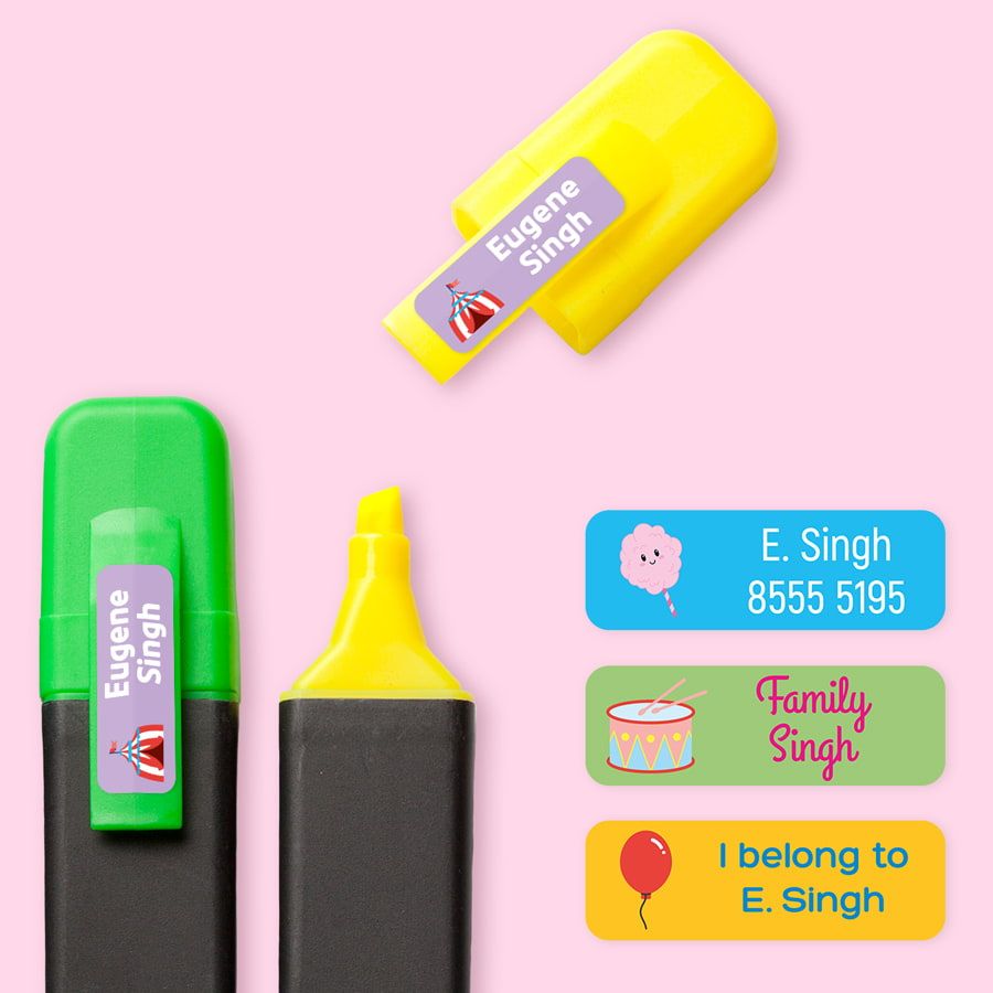 72 mini custom stick-on name labels for objects | stickerkid.sg